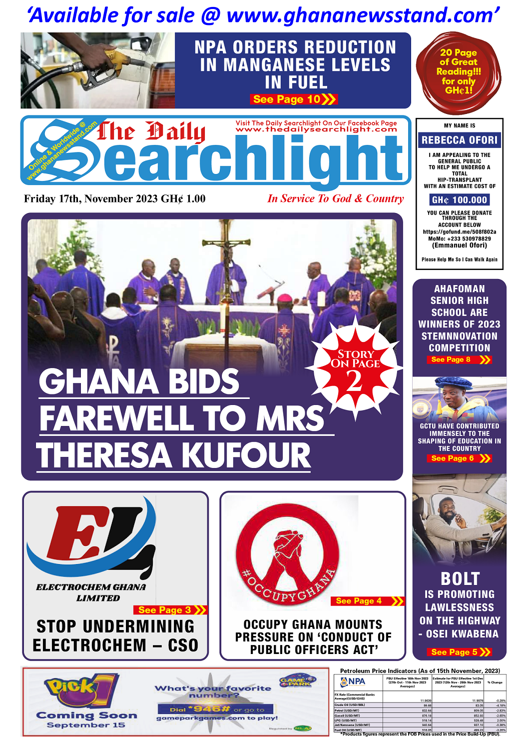 Daily Searchlight, Friday 17th, November 2023 – Ghana News Stand