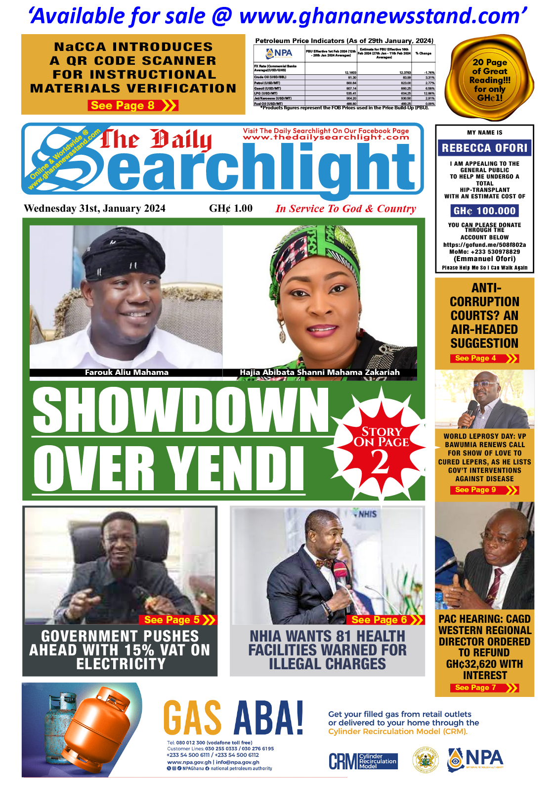 Daily Searchlight, Wednesday, 31st January, 2024 Online Version – Ghana ...
