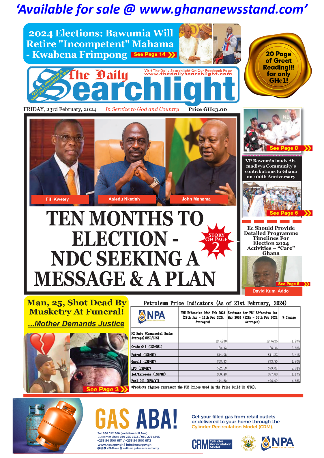 Daily Searchlight, Friday, 23rd February, 2024 – Ghana News Stand