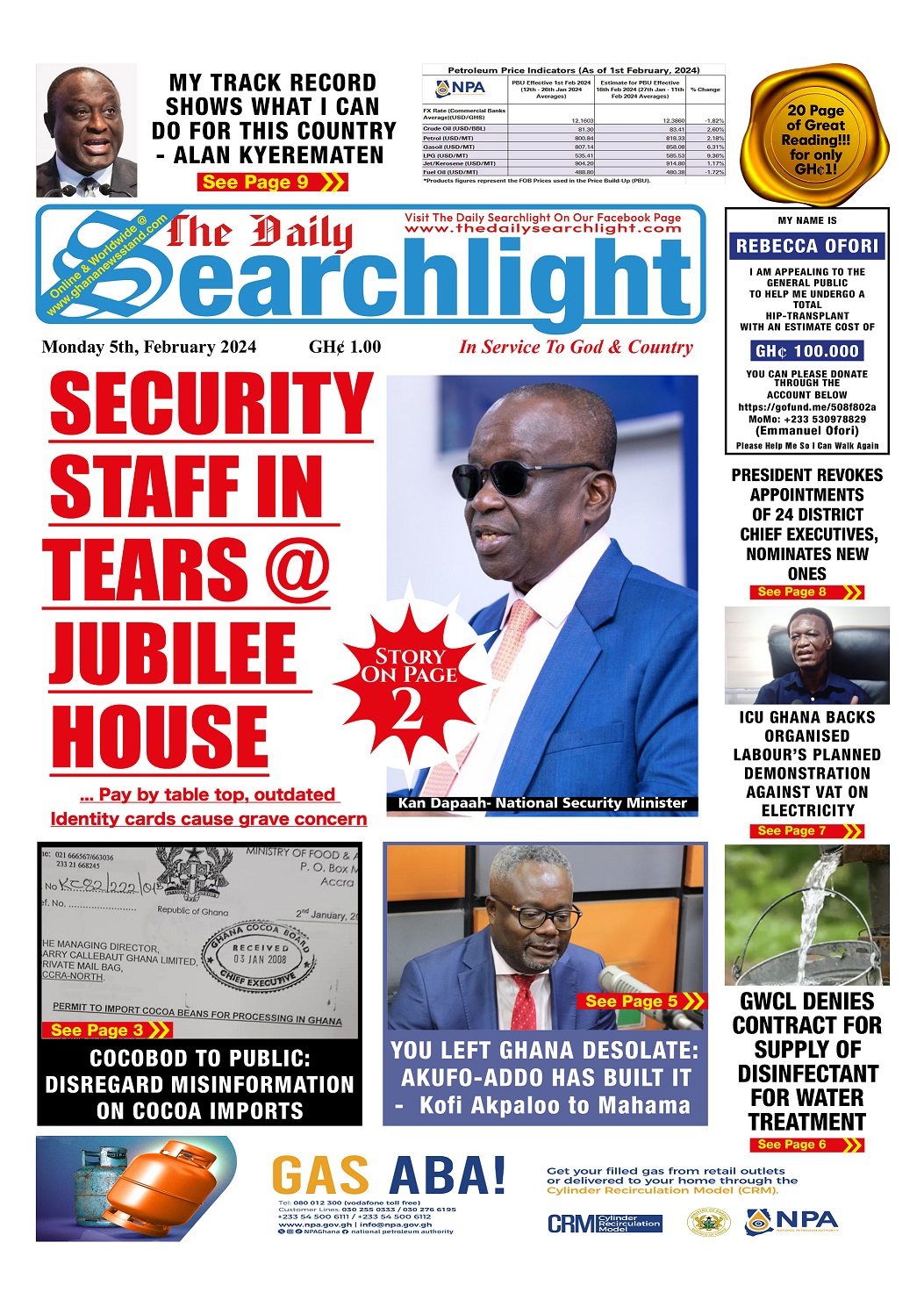 Daily Searchlight, Monday, 5th February, 2024, Printed Version – Ghana ...