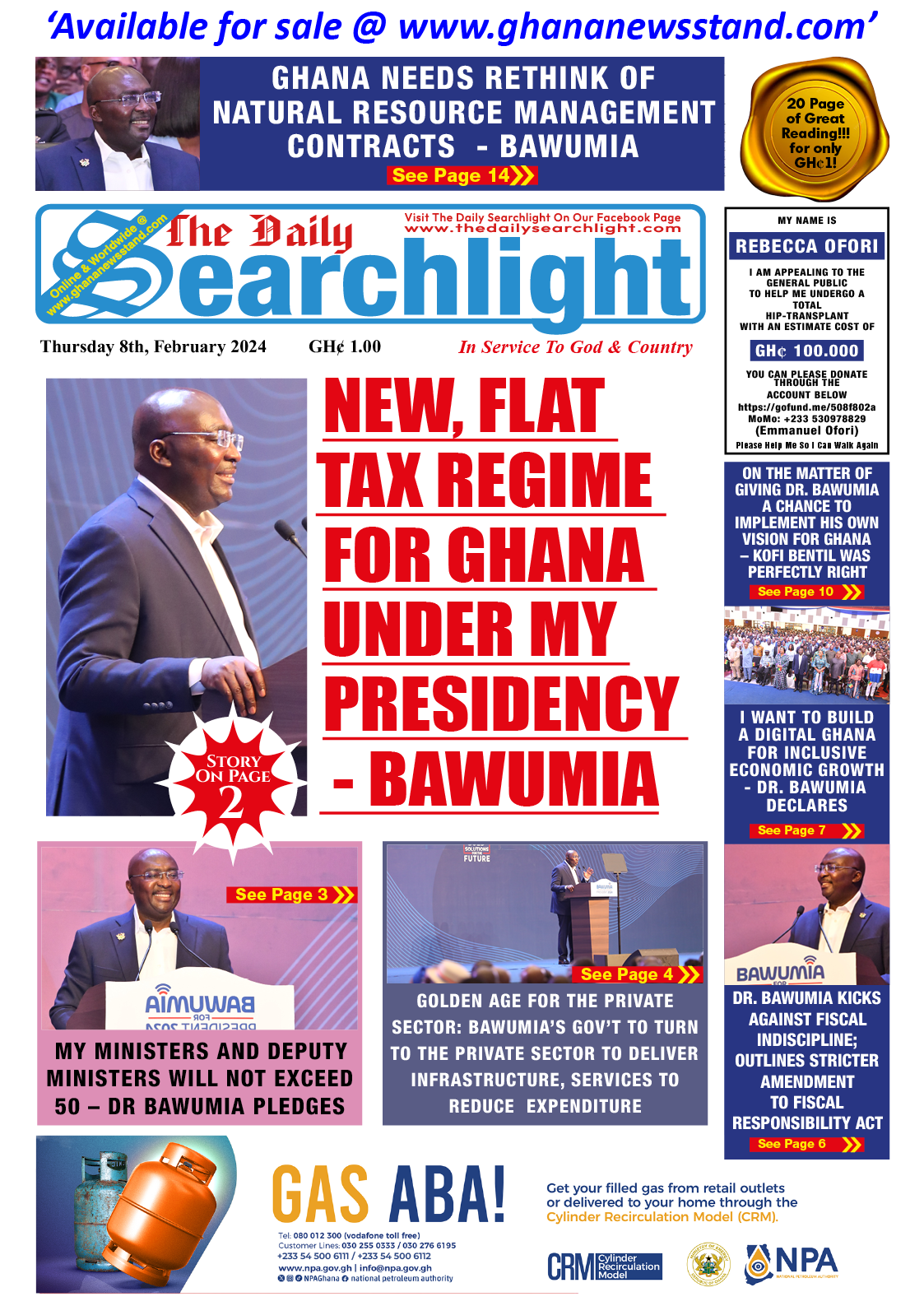 Daily Searchlight, Thursday, 8th February, 2024 – Ghana News Stand