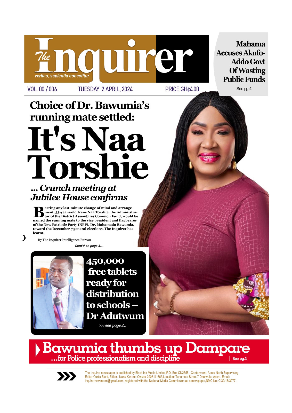 Inquirer, Tuesday, 2nd April, 2024 – Ghana News Stand