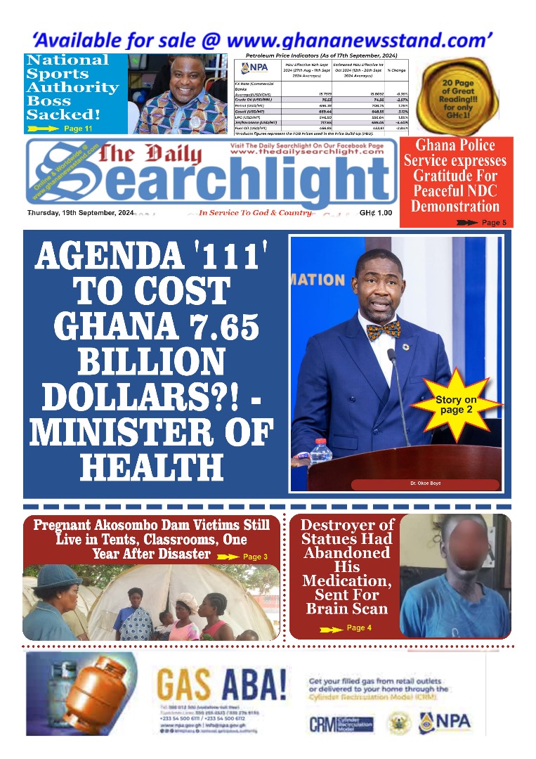 Daily Searchlight, Thursday, 19th September, 2024 – Ghana News Stand