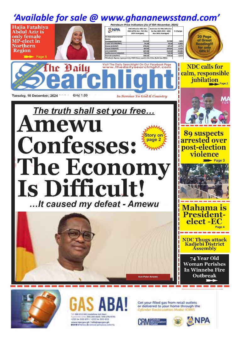 Daily Searchlight, Tuesday, 10th December, 2024 – Ghana News Stand