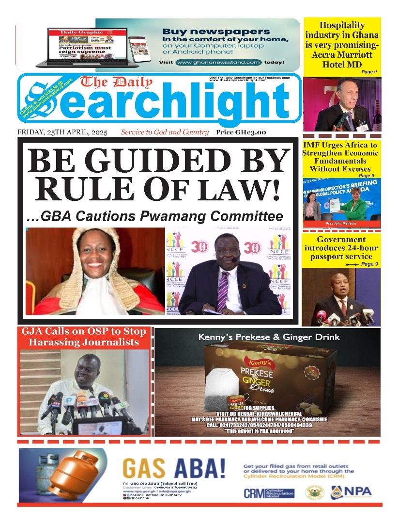 Daily Searchlight, Friday, April 25, 2025 – Ghana News Stand