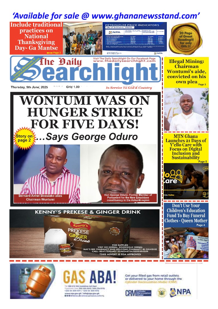 Daily Searchlight, Thursday, June 5, 2025 – Ghana News Stand